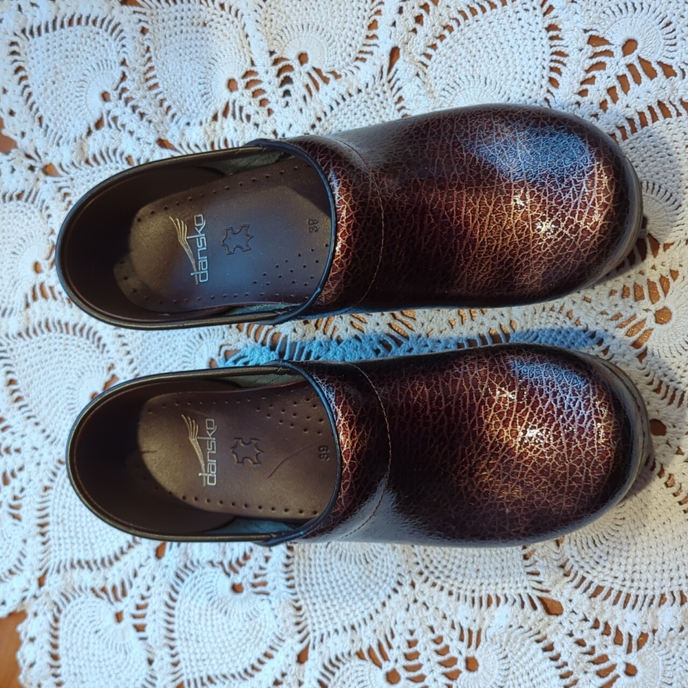 Dansko Shimmery Copper Closed Back Clogs - Gem